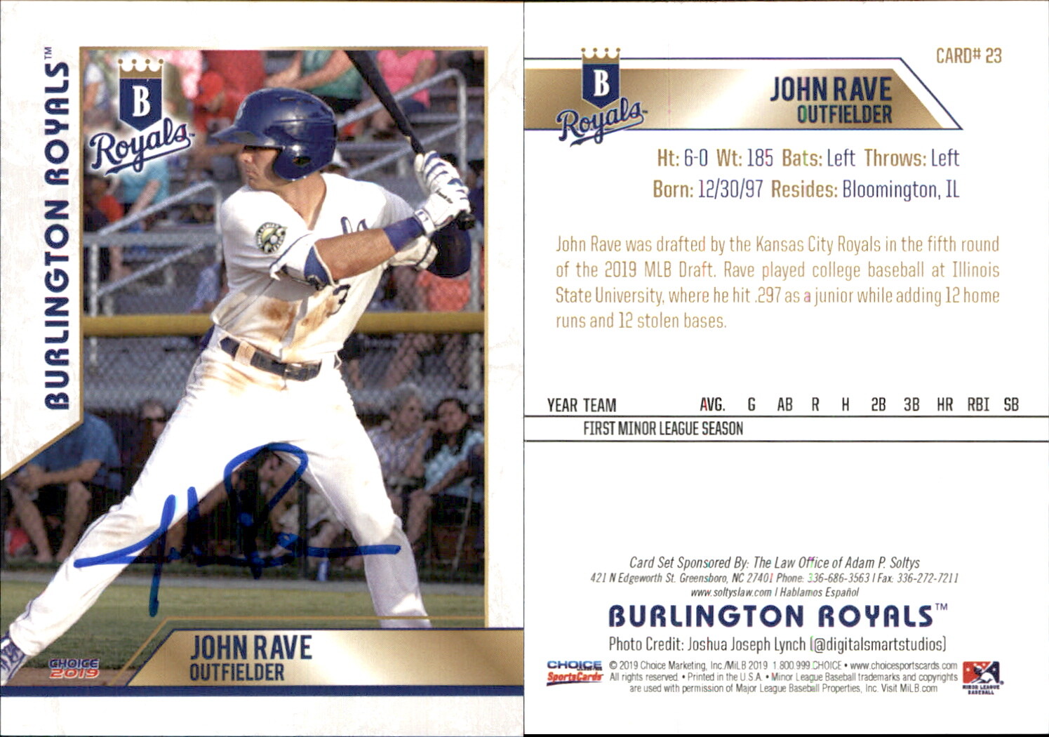 John Rave Signed 2019 Choice Burlington Royals Card *Autograph Den ...