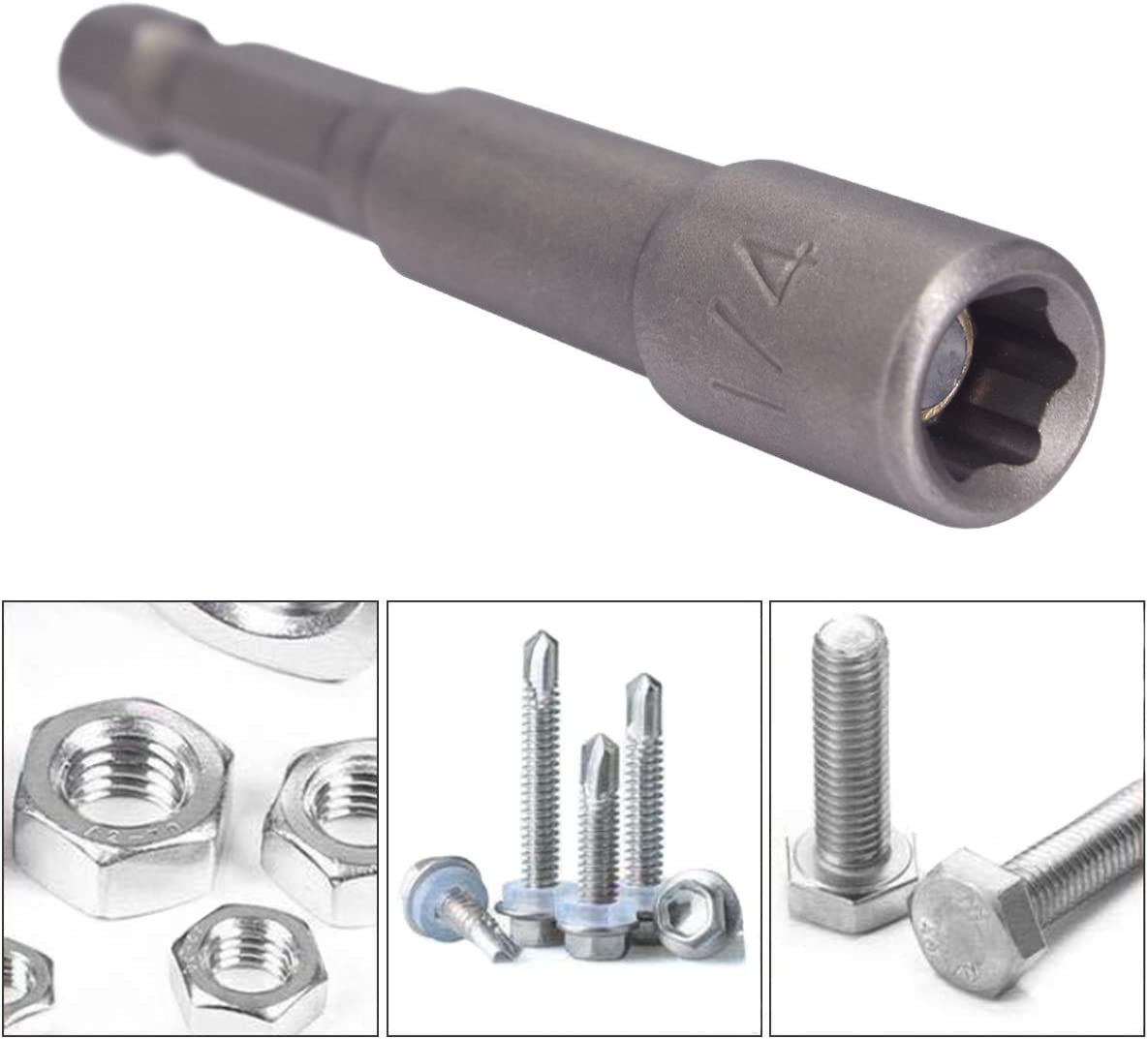 Power Nut Driver Set Magnetic Hex Socket Set Nut Setter Set 1/4 Inch ...