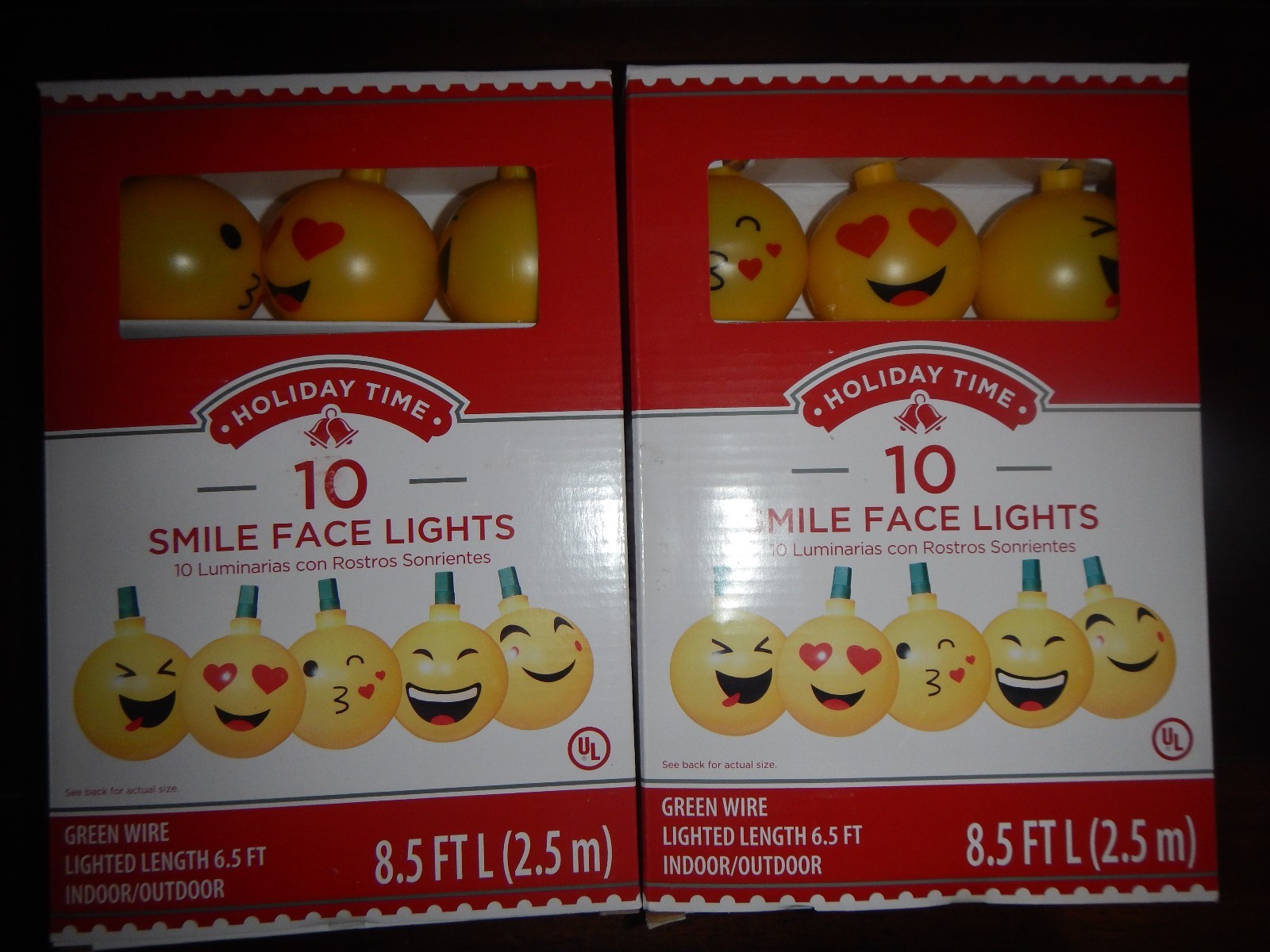 2 Sets of Emoji Smile Face String Lights Holiday Time 10 Lights ...