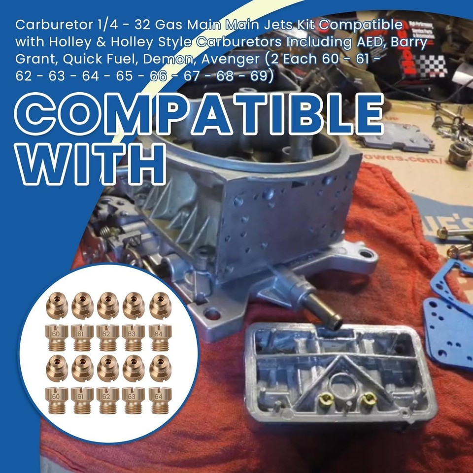 20PCS FOR HOLLEY CARBURETOR MAIN JETS SIZE 1/4"-32 60 61 62 63 64 65 66 ...