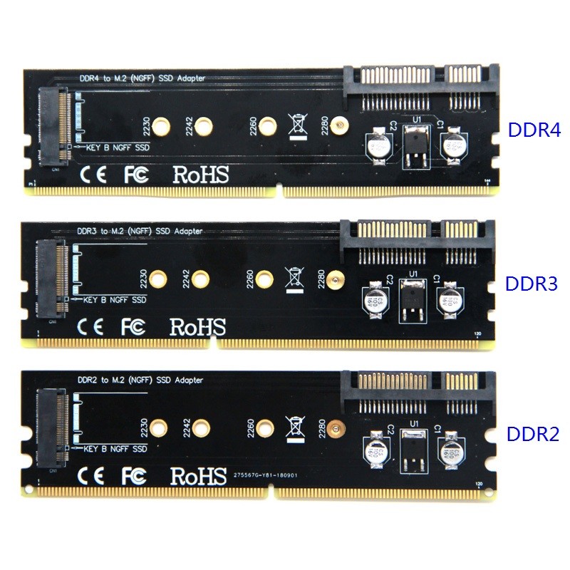 DDR2 DDR3 DDR4 to M2 SSD Adapter M.2 B Key Riser Card Support 2242 2260 ...