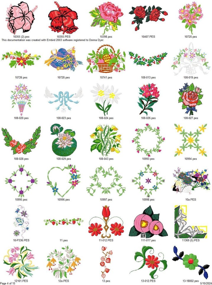 500 ASSORTED FLOWERS 01 EMBROIDERY MACHINE DESIGNS COLLECTION PES USB ...
