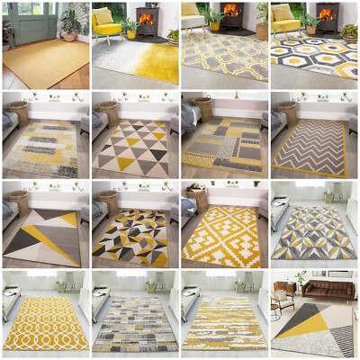 Mustard Rugs For Living Room Yellow & Grey Geometric Rugs Small Large ...