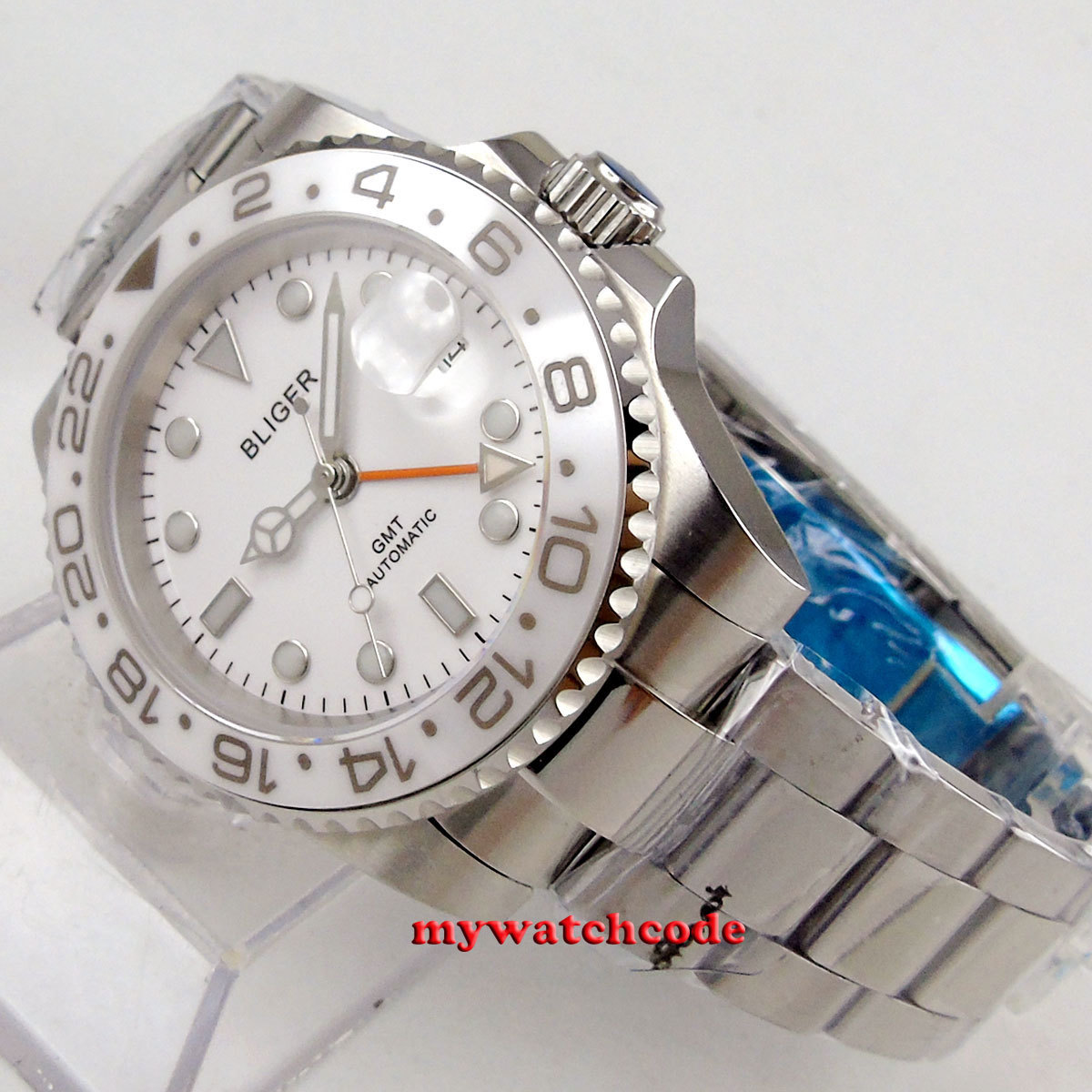 40mm BLIGER white dial GMT ceramic Bezel date sapphire automatic mens ...