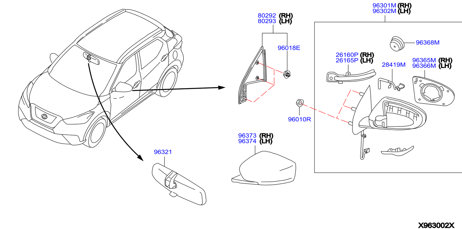 96302-5re0b Nissan Door Mirror ASSY LH 963025RE0B Genuine OEM Part for ...