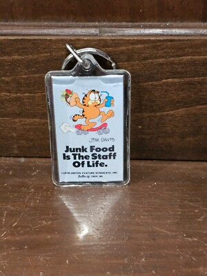 Garfield plastic keychain Junk food is the staff of life | eBay