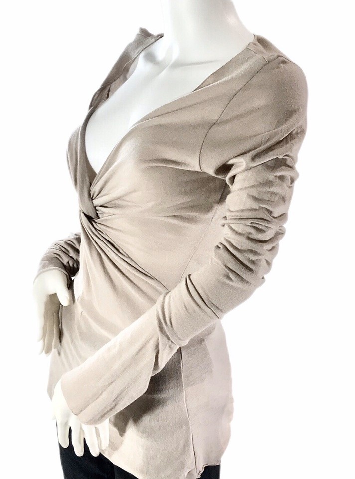 Velvet Beige Long Sleeve Twist Front Wool Blend Tissue Tee Shirt Top ...