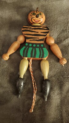 Vintage Wooden Puppet Pull String Toy Tiger | eBay