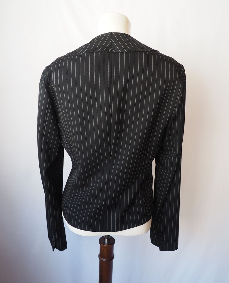 Ralph Lauren Black Label Wool Ruffle Suit Jacket Blazer Pinstripe Black ...
