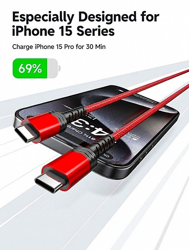 3 x Type C to Type C Fast Charger Cable 3A For Samsung Mobile Phone ...