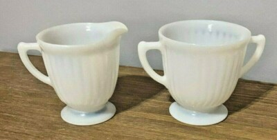VINTAGE WHITE OPAQUE TRANSLUCENT MILK GLASS sugar and creamer | eBay