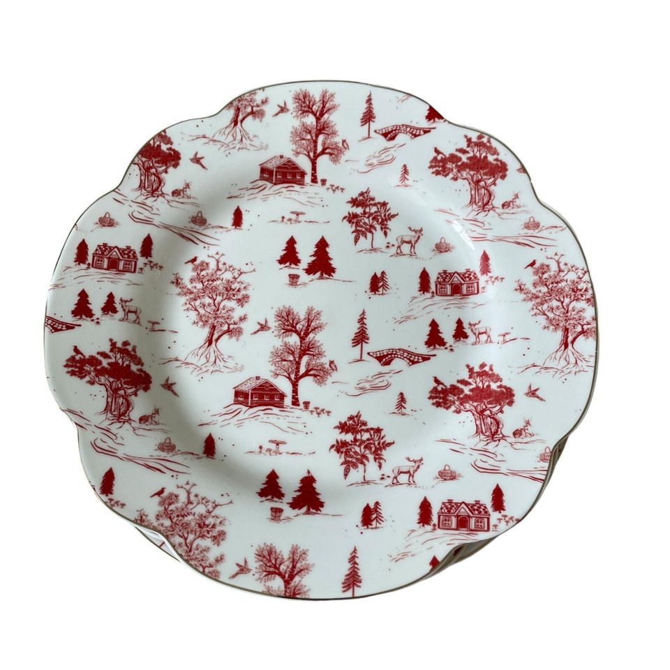 Grace Teaware Christmas Porcelain Salad Plates 8in Set of 4 Holiday Red ...