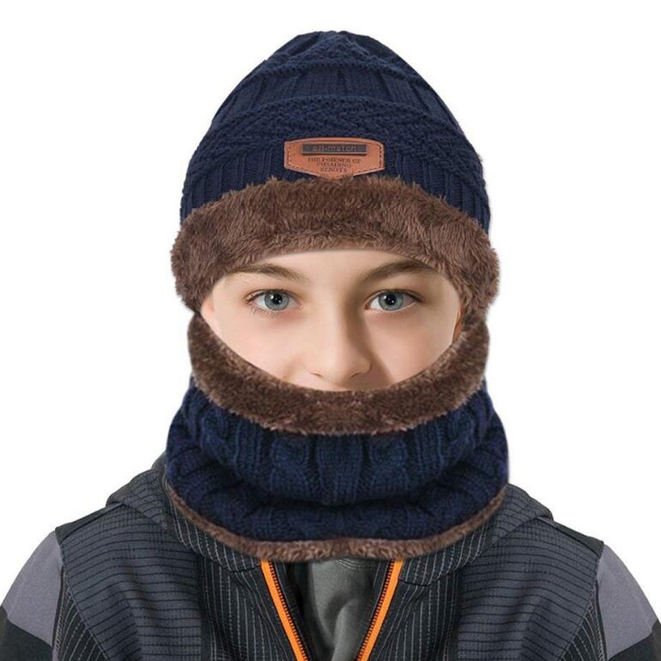 Winter Beanie Hat Scarf Set Fleece Warm Balaclava Snow Ski Cap for Kid ...