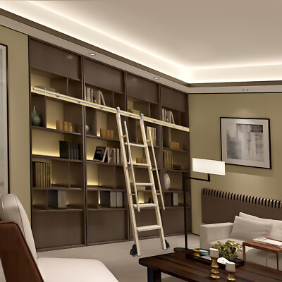 10-foot Stainless Steel Rolling Wooden Ladder Moving Slide Rust-proof ...