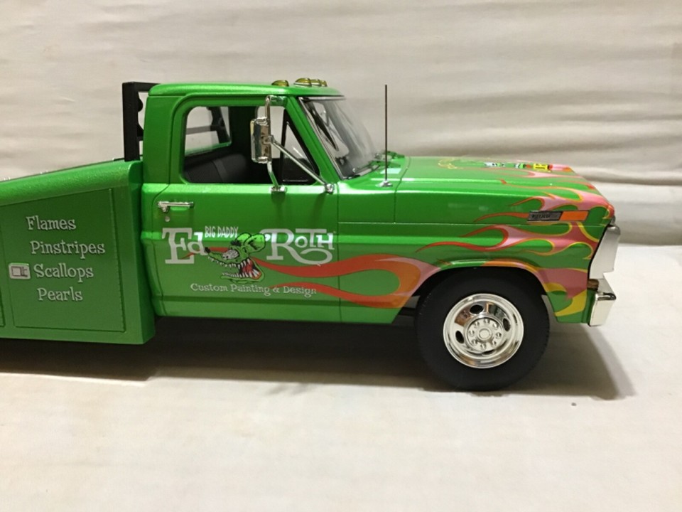 RAT FINK / ED ROTH FORD F-350 DIECAST RAMP TRUCK CAR HAULER 1/18 ACME ...