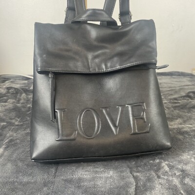 Black Faux Leather Love Backpack Purse | eBay