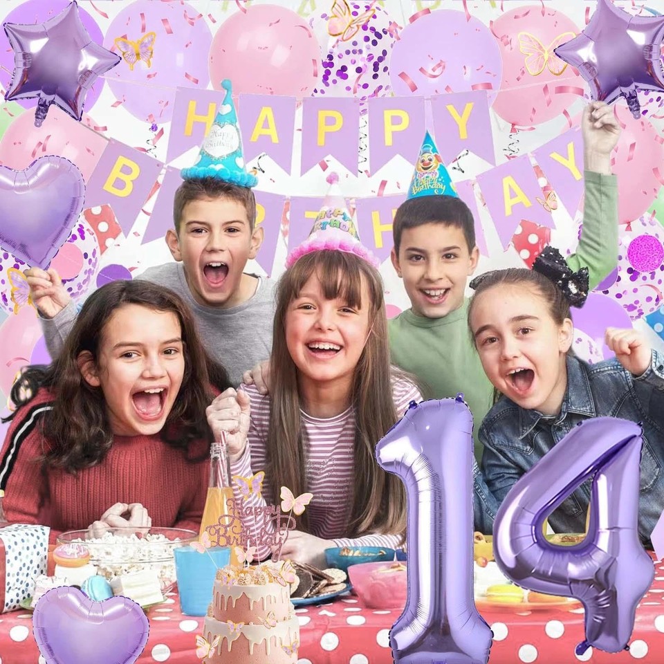 14Th Birthday Party Decorations Purple Pink Happy 14Th Birthday ...