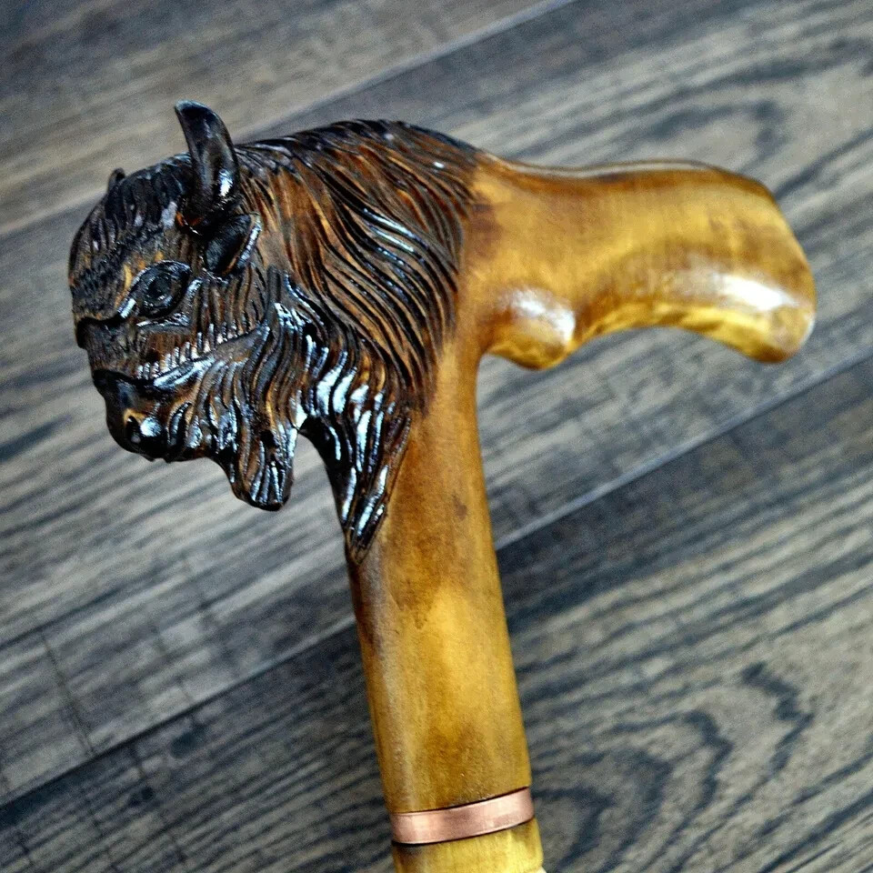 Walking Stick Cane Wooden Walking Cane Handmade Hand Carving Bison ...