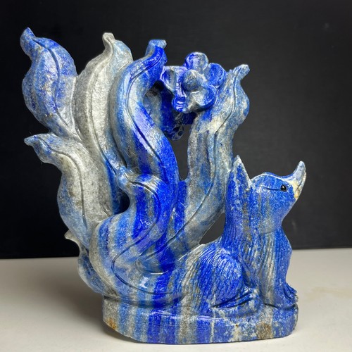 587g Natural Crystal Specimen.Lapis lazuli. Hand-carved Nine-tailed fox ...