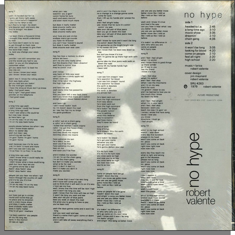 Robert Valente - No Hype (1979) - New LP Record! Future Productions # ...
