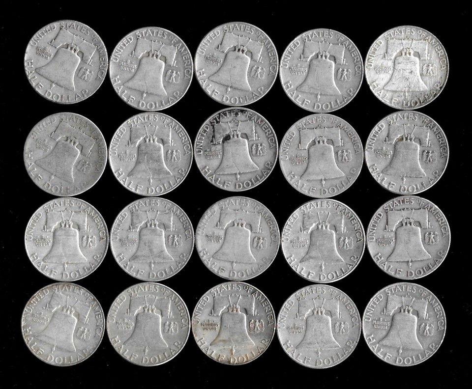 FRANKLIN HALF DOLLAR ROLL (20 COINS) 90% SILVER (1949-63) LOT H86 | eBay