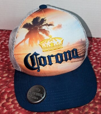 Corona Beer Trucker Hat Bottle Opener Visor White Blue Snapback | eBay