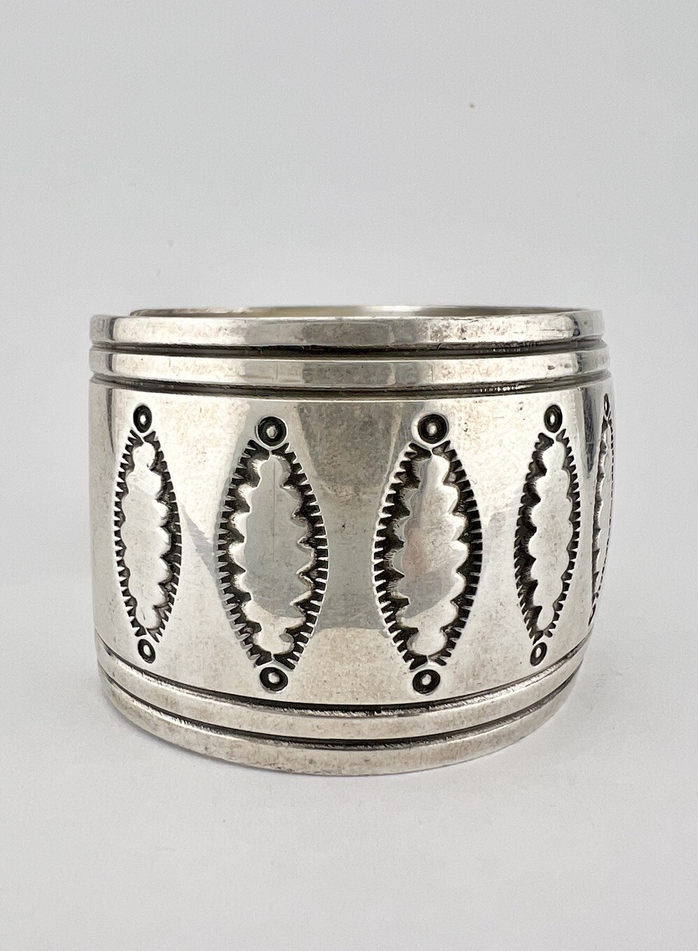 HUGE Vtg Mike Begay Navajo Sterling Silver Deep Stamped Wide Cuff ...