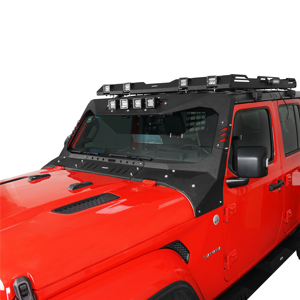 Windshield Frame Roof Visor Cowl Armor w/ 4 Lights for Jeep Wrangler 18 ...