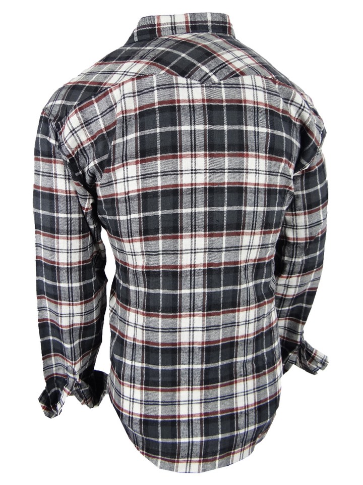 Mens Plaid Flannel Shirt Western Snap Up Flap Chest Pockets Soft 100% ...