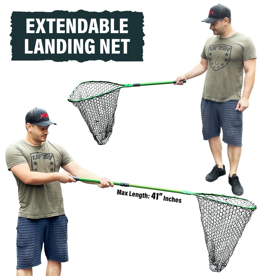 UFISH - Large Rubberized Fishing Landing Net, Boat landing Net ...