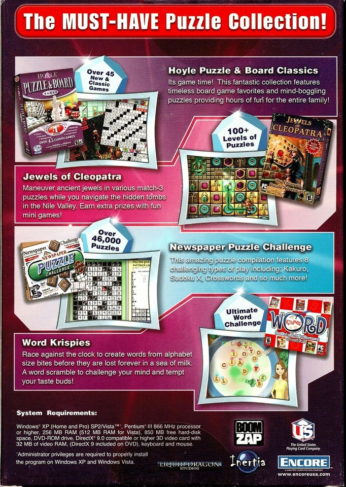 Puzzle Megahits Pc New Boxed Vista XP 50K Game Variations Hoyle Games ...