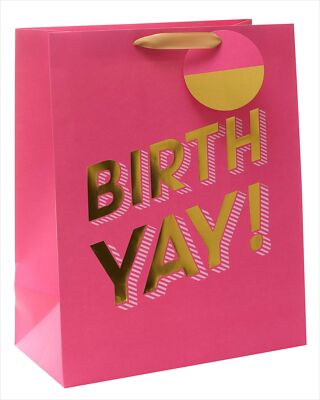 Birth Yay! Pink & Gold Foiled Gift Bag With Tag Gift Wrapping ...