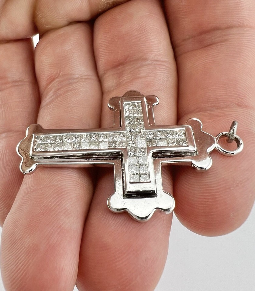 14k White Gold 1.50ct Approx. Invisible Set Princess Cut Diamond Cross ...