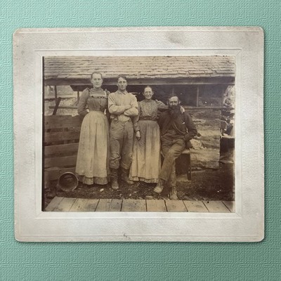 1890s MATTED PHOTOGRAPH OF FOUR PEOPLE LIVING AND WORKING ON THE FARM ...