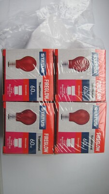 4 x 60W Red Fireglow GLS LIGHT BULBS, For flame Effect Electric Fires ...