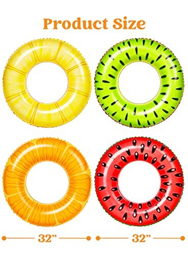 Sloosh 4 Pack Inflatable Pool Floats Fruit Tube Rings, Fruit Pool Tubes ...