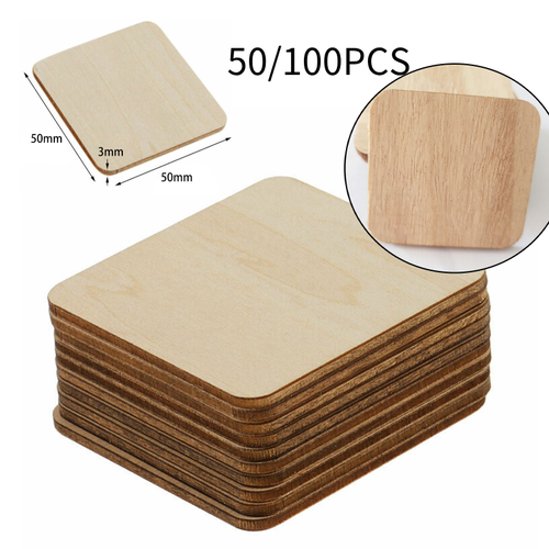 50-200PCS Blank Wood Slices Unfinished Wood Pieces Square Shape Wooden ...