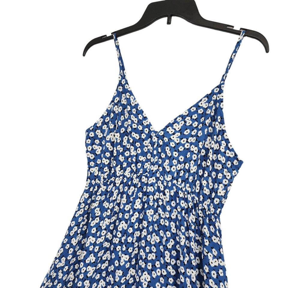 Womens Blue Floral Sundress Maxi Dress Spaghetti Strap Hi Low Ruffle M ...