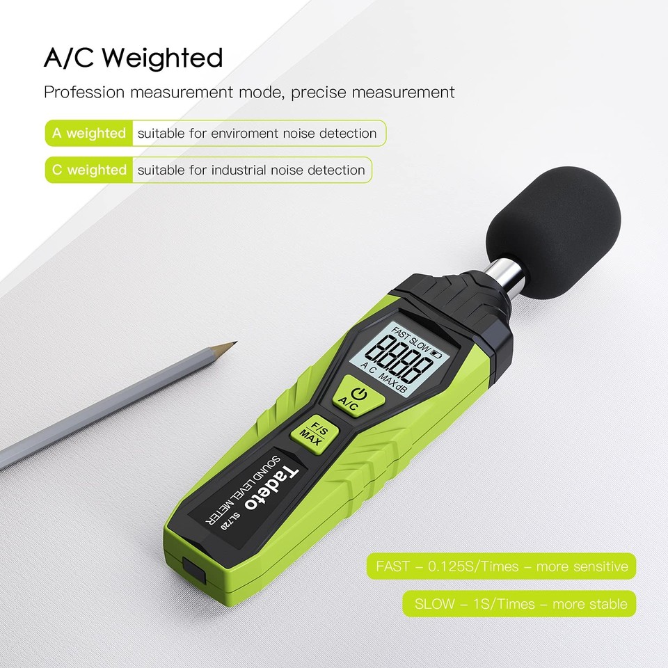 Decibel Meter, Tadeto Digital Sound Level Meter Portable SPL 30dB Green ...