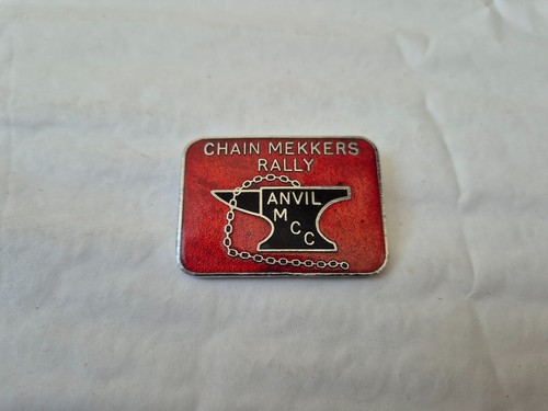 VINTAGE CHAIN MEKKERS RALLY ANVIL MCC RED MOTORCYCLE CLUB BIKE ENAMEL ...
