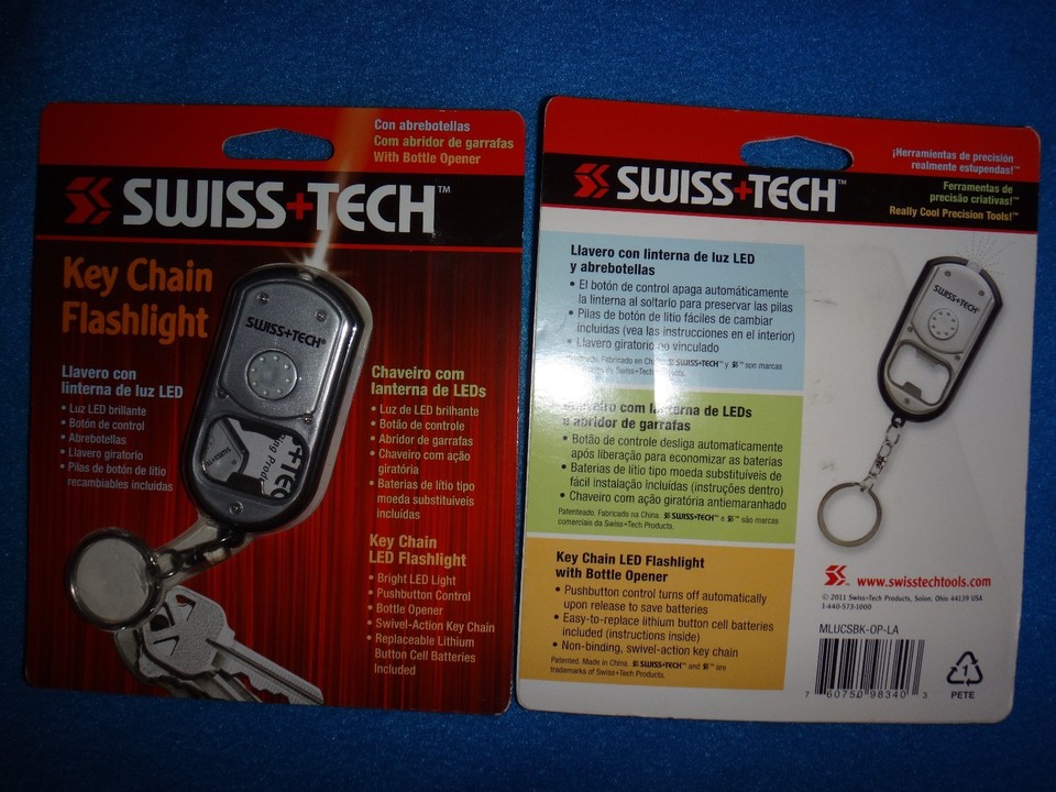 SWISS TECH KEY CHAIN LED FLASHLIGHT NEW PUSHBUTTON CONTROL WITH BOTTLE ...