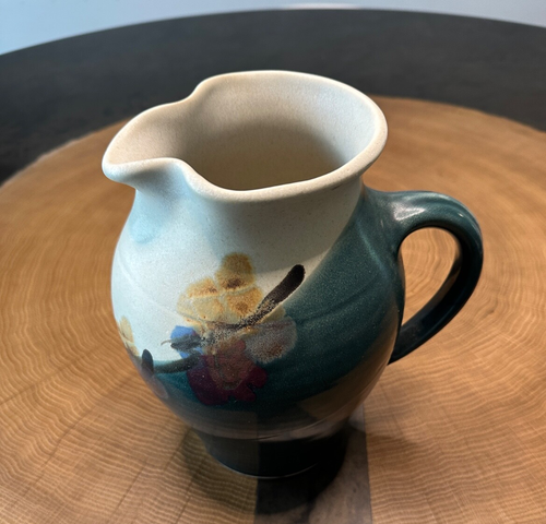 Kent Follette Studio Art Pottery 9" Pitcher Blue Purple Floral Signed ...