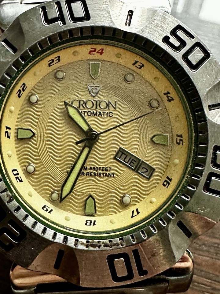 Mens CROTON Stainless Steel 21 Jewel Automatic Wrist Watch Runs AS IS ...
