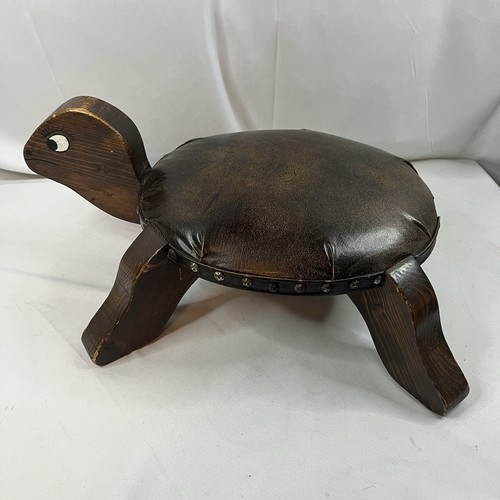 Vtg Mid Century Modern Turtle Foot Stool Ottoman Wooden Leather ...
