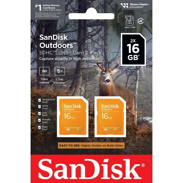 Trail Camera Cards SanDisk® Outdoors Double Pack 16GB Waterproof High ...