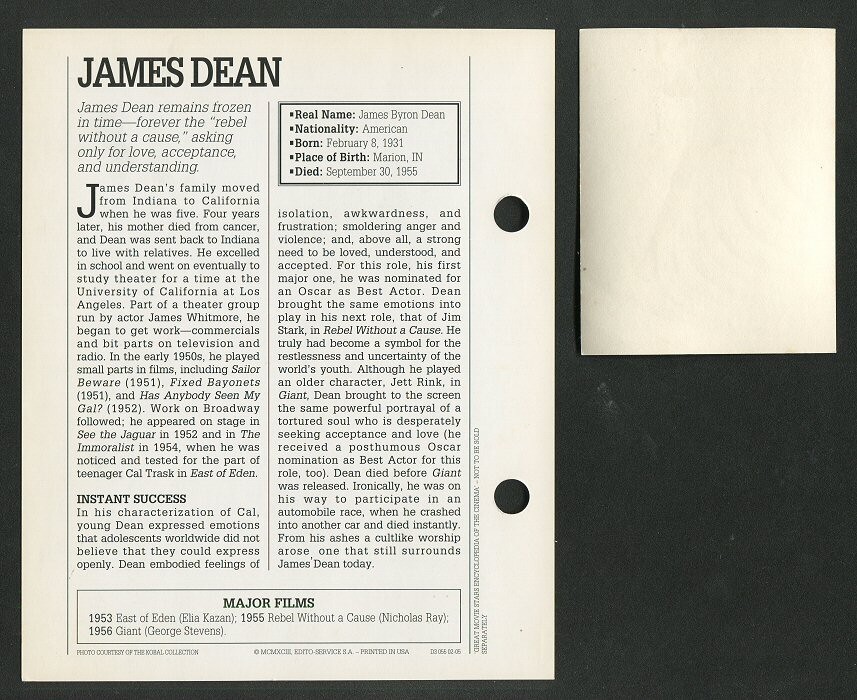 JAMES DEAN MOVIE STAR CARDS- HARD TO FIND---1950'S PLUS 1 EDITO CARD NR ...