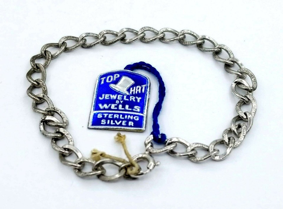 NOS w/ Tags Antique Top Hat Jewelry by Wells Sterling Silver Bracelet ...
