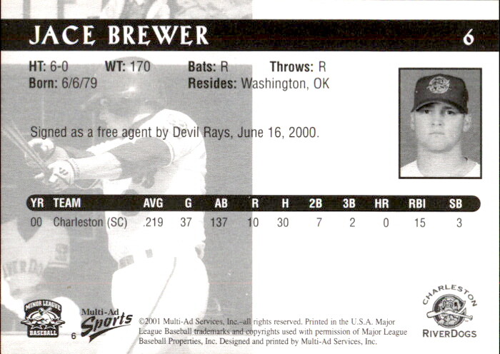 2001 Charleston River Dogs Multi-Ad #6 Jace Brewer Washington Oklahoma ...
