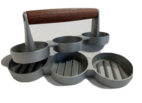 Mini Hamburger Patty Slider Press | Makes 3 | Metal w/ Wooden Handle ...