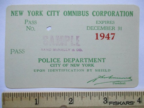 1947 New York City Omnibus Corp NYC NYPD Police Annual Bus PASS Vintage ...